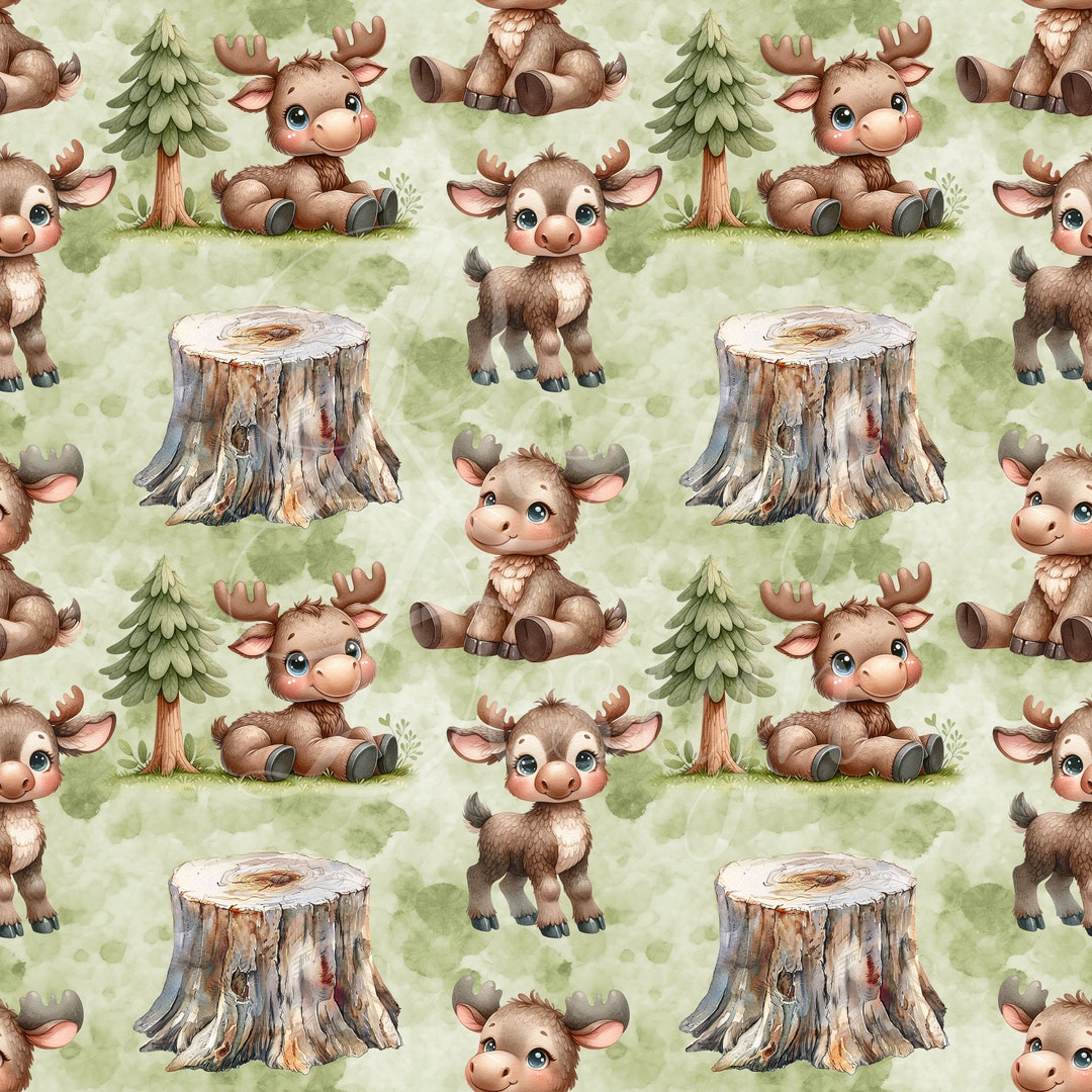 Cute Moose | Seamless Patterns | Instant Download | Printable Digital ...