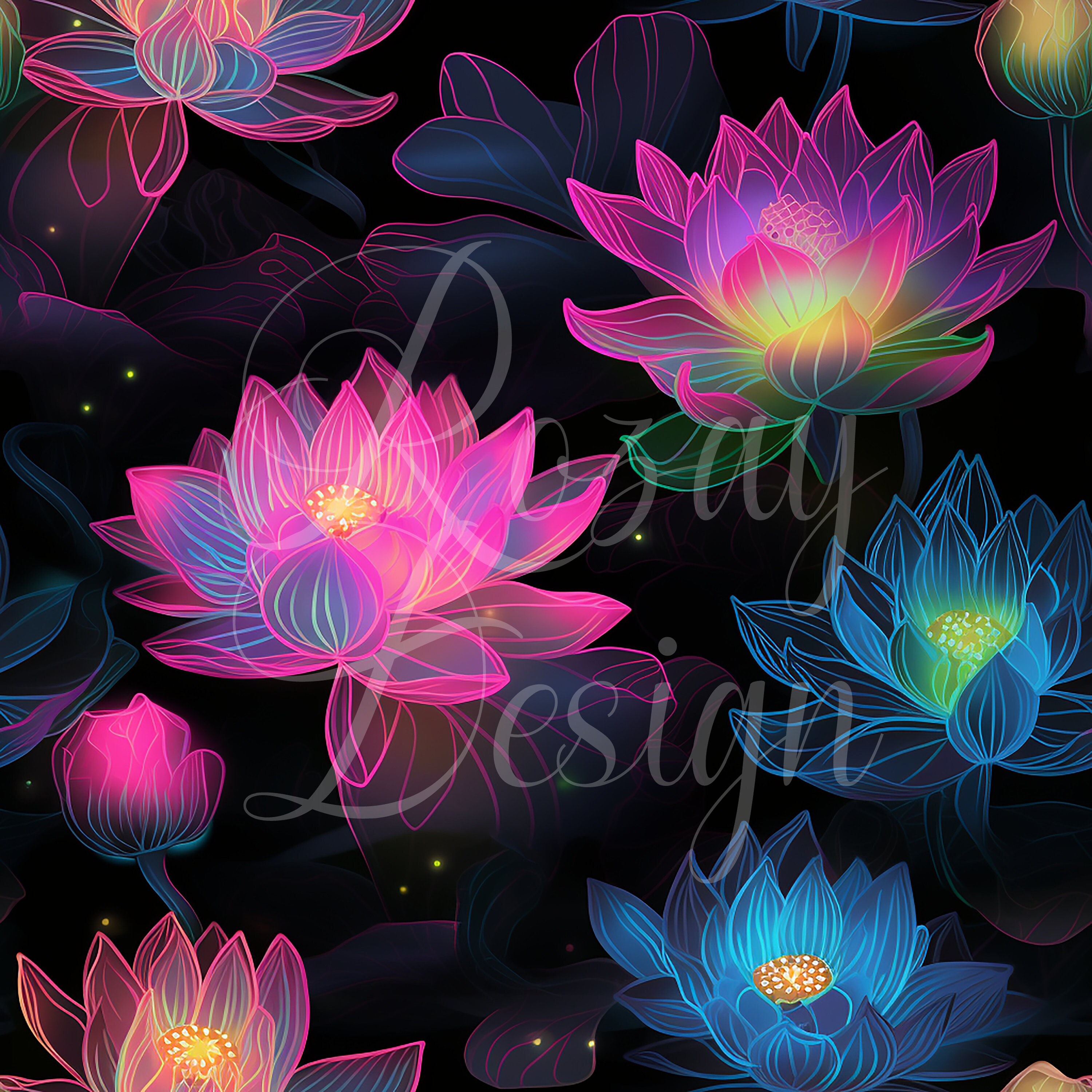 Glowing Lotus Seamless Patterns Instant Download Printable Digital ...