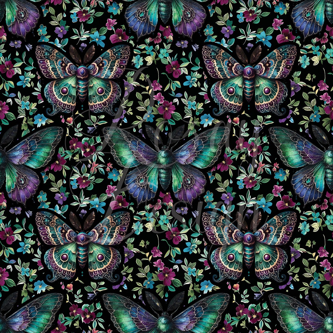 Floral Moths | Seamless Patterns | Instant Download | Printable Digital ...