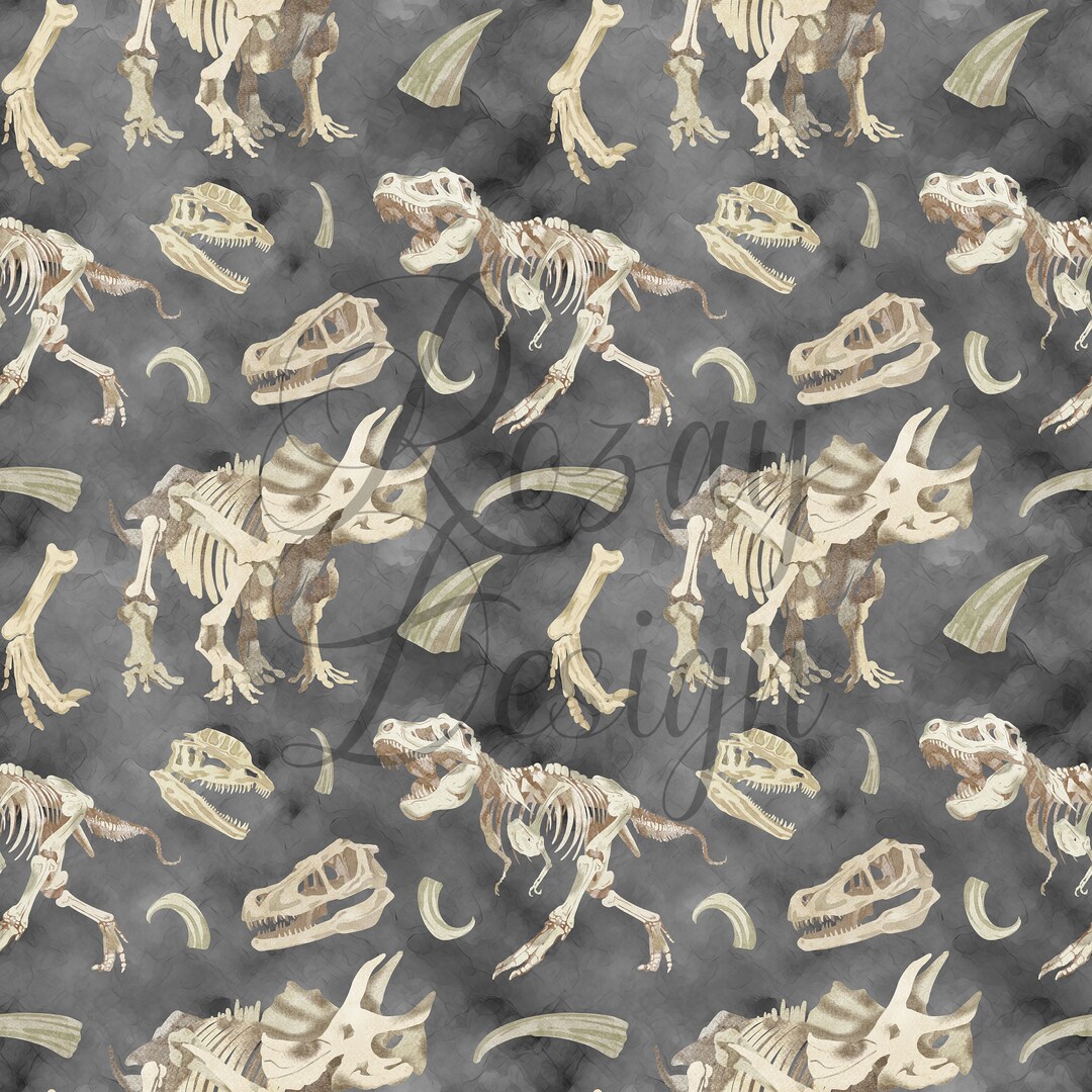 Seamless Pattern, Watercolor, Tileable - Dinosaur Bones | Seamless ...