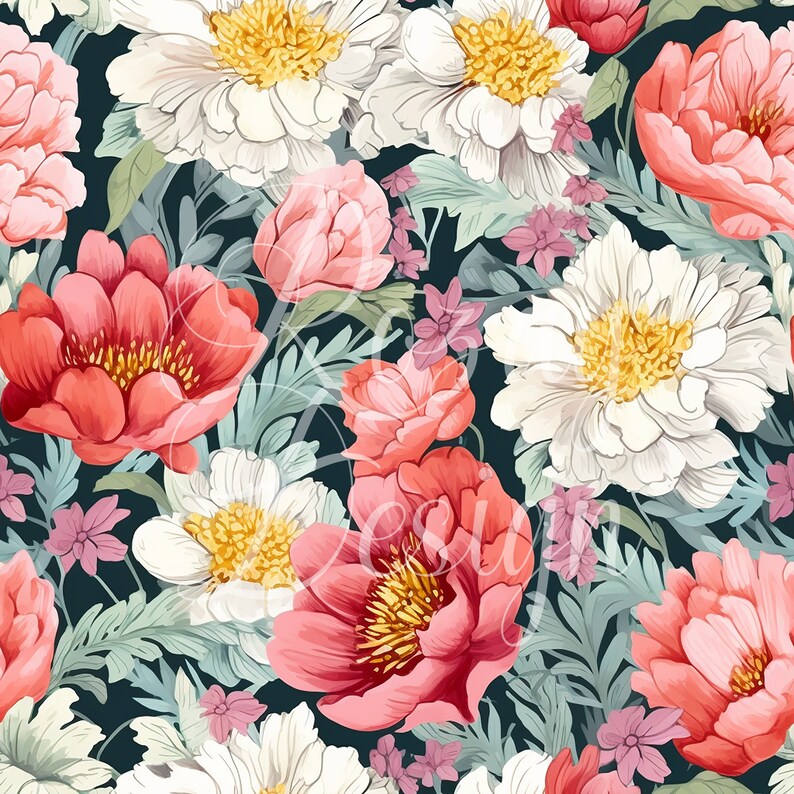 Pink and Cream Floral Seamless Patterns Instant Download Printable ...