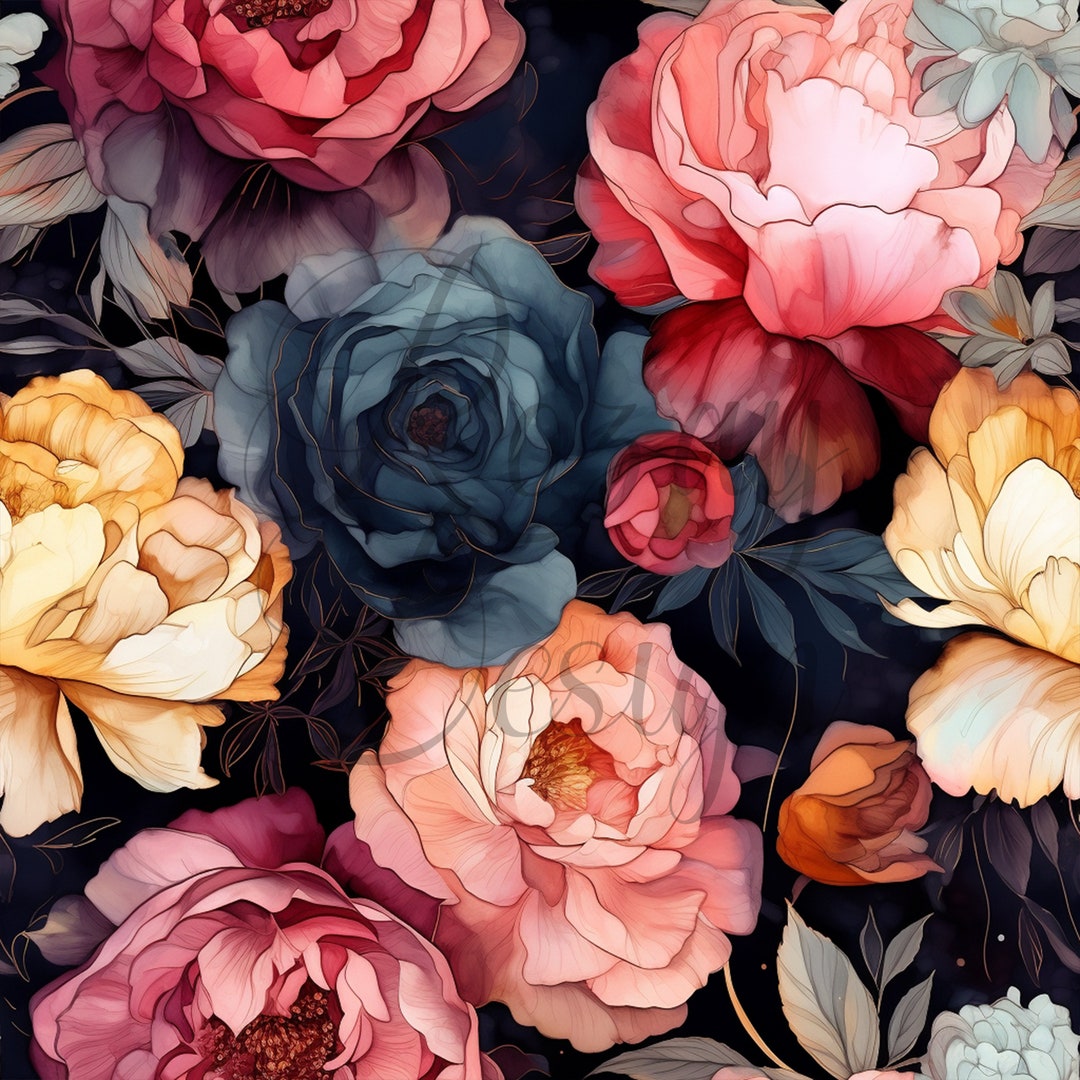 Yellow Navy and Blush Flowers | Seamless Patterns | Instant Download ...