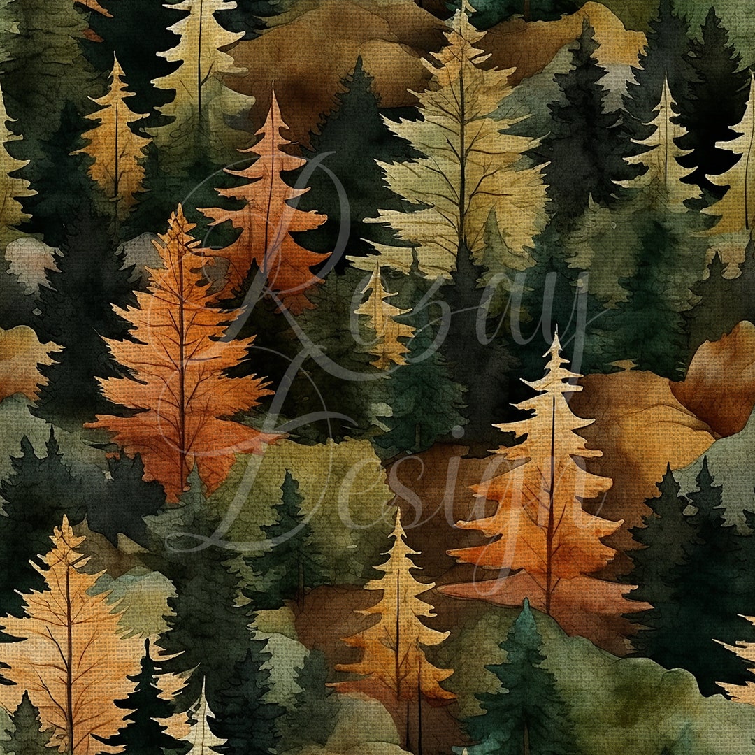 Green and Orange Linen Trees | Seamless Patterns | Instant Download ...