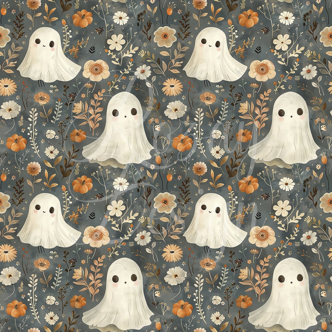 Cute Ghosts and Pumpkins Halloween Seamless Patterns Instant Download ...