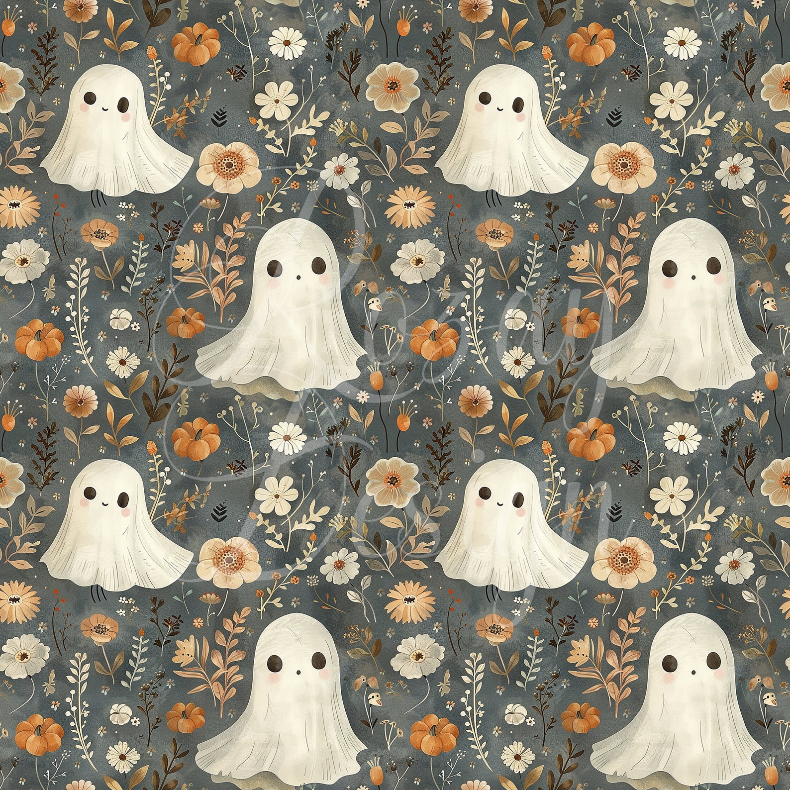 Cute Ghosts and Pumpkins Halloween Seamless Patterns Instant Download ...