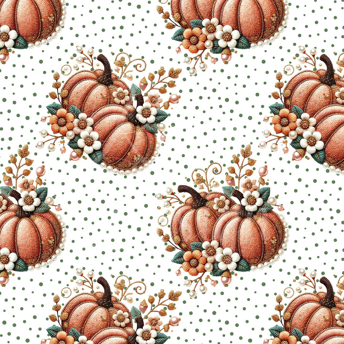 Embroidered Pumpkins Fall Autumn Seamless Patterns Instant Download ...