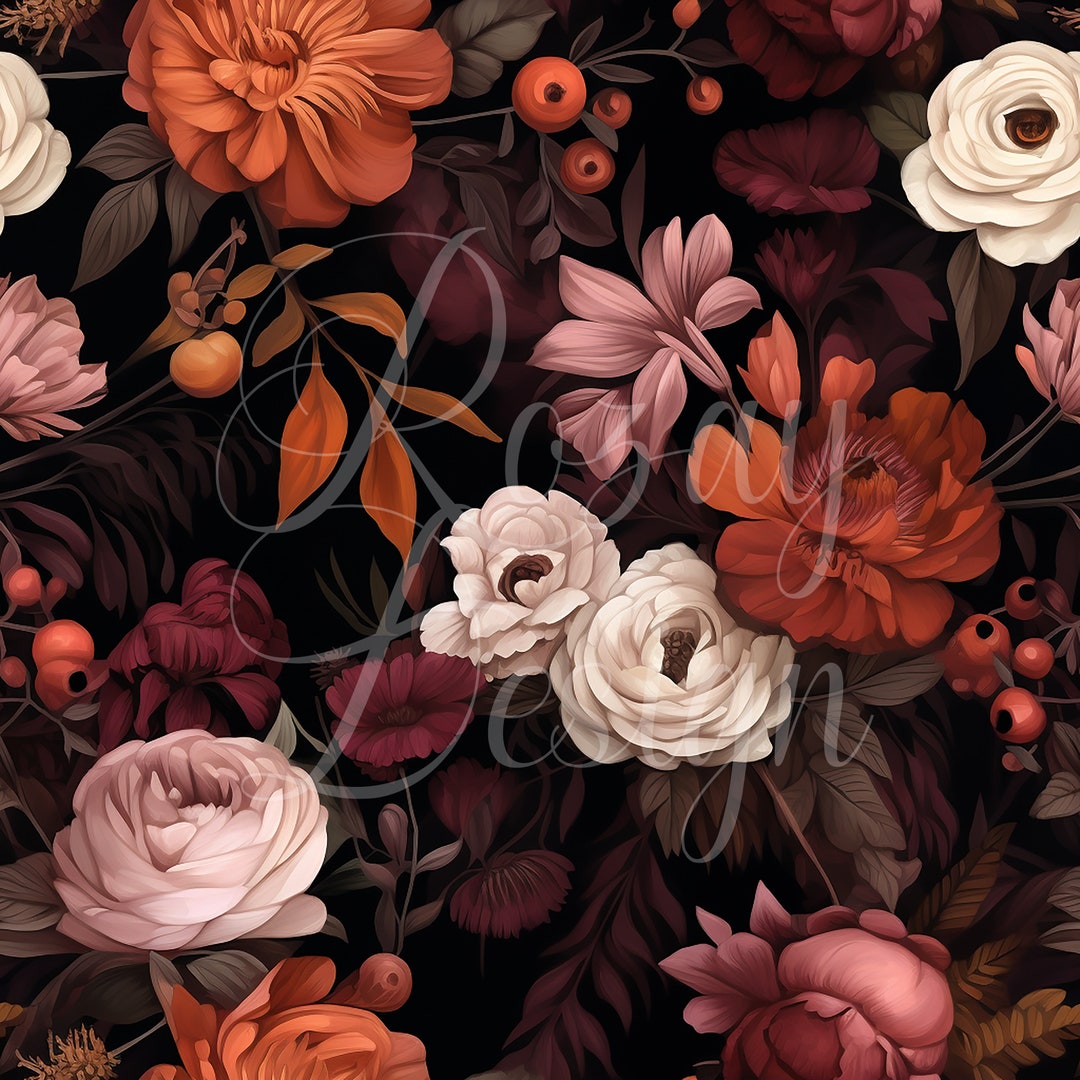 Burnt Orange and Burgundy Fall Floral | Seamless Patterns | Instant ...