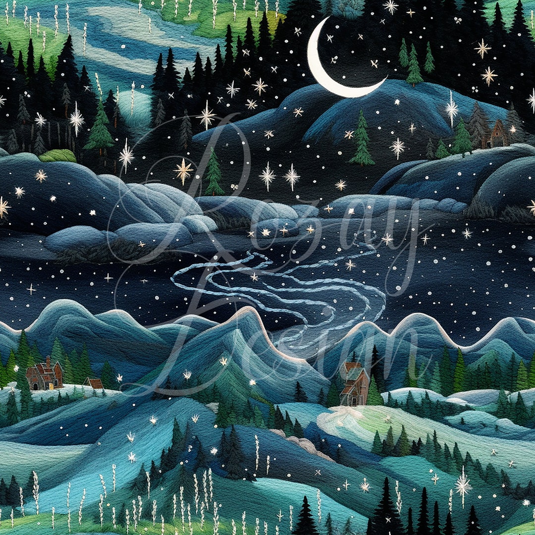 Night Sky Mountain| Embroidery | Seamless Patterns | Instant Download ...