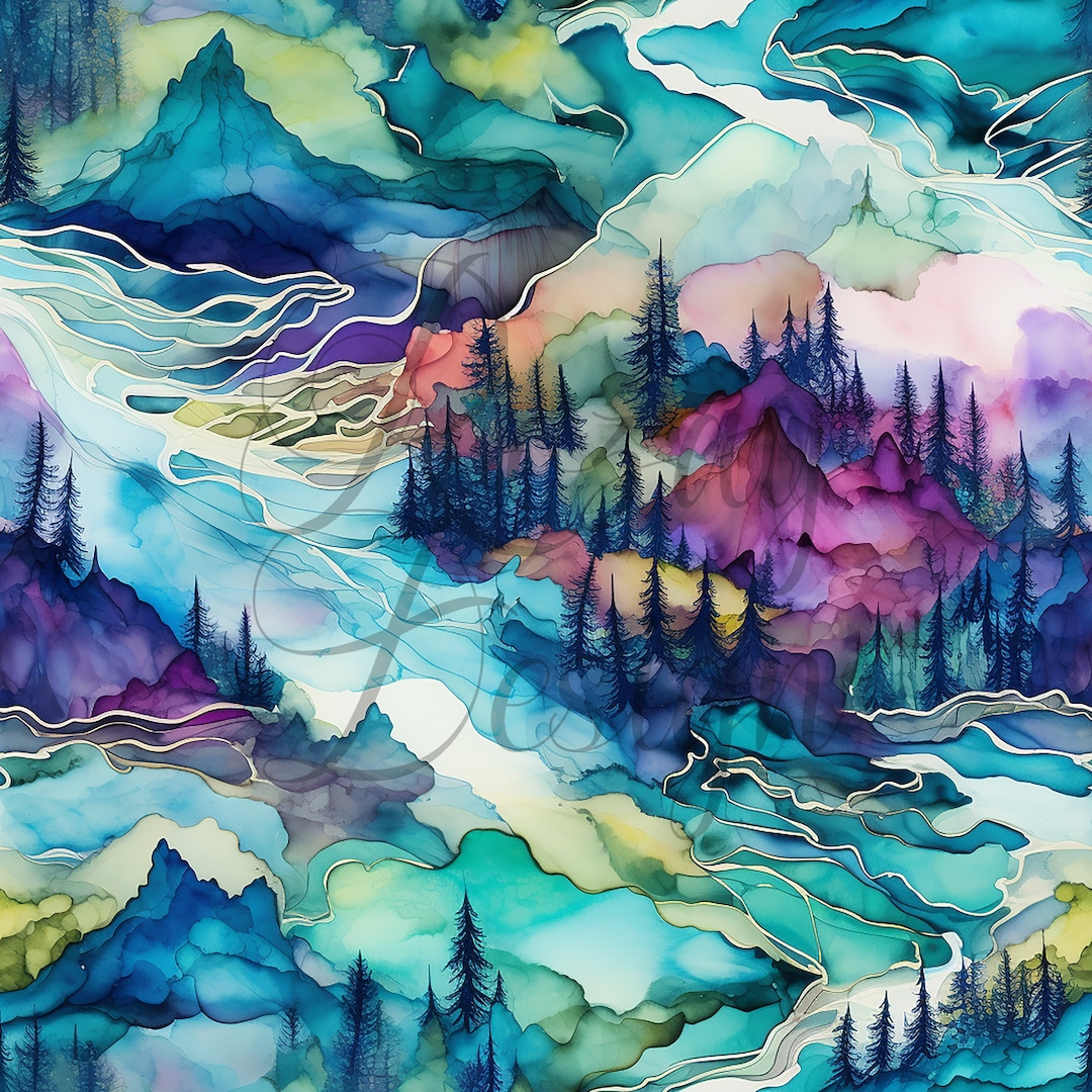 Mountain Landscape Alcohol Ink | Seamless Patterns | Instant Download ...