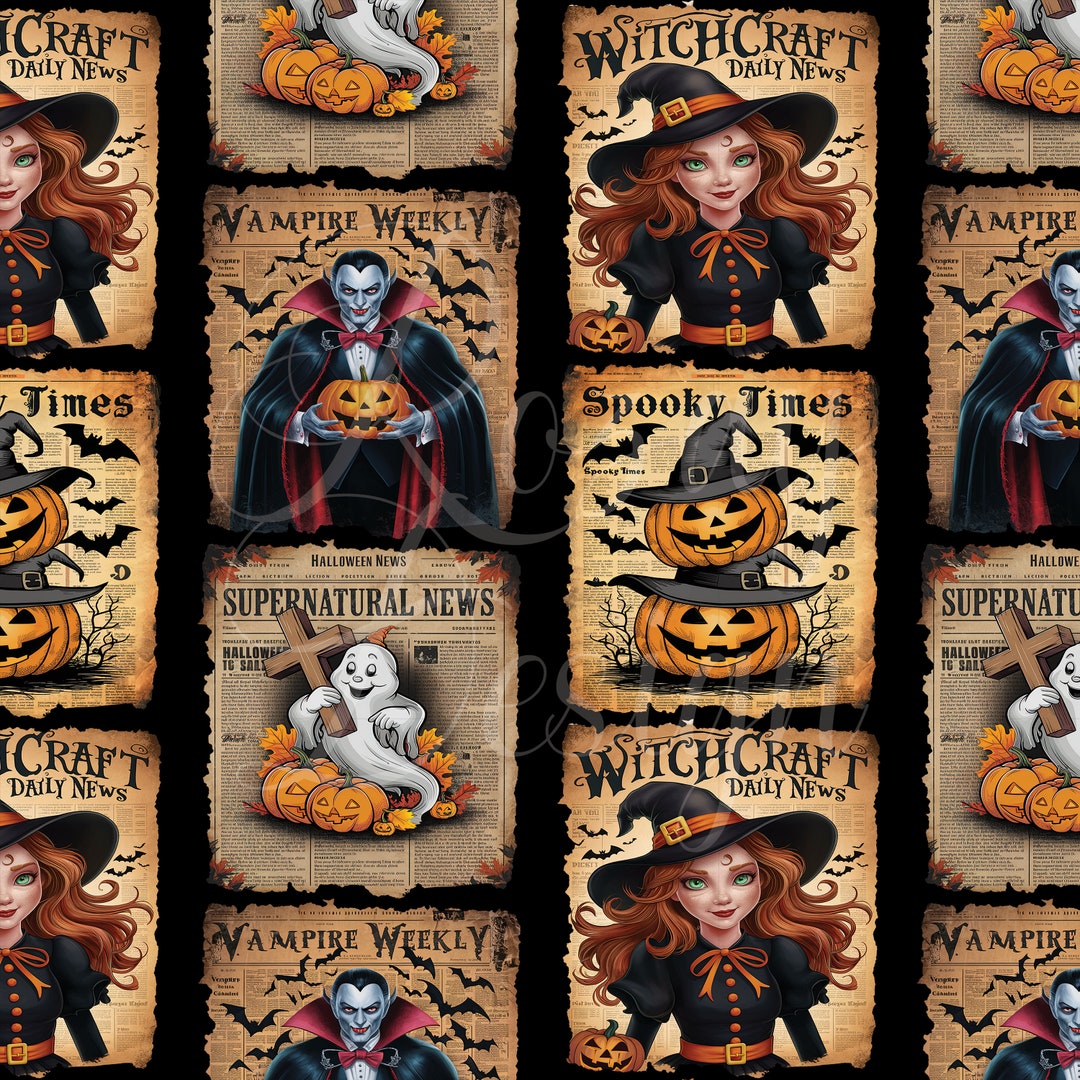 Halloween Vintage Newspapers | Halloween | Seamless Patterns | Instant ...
