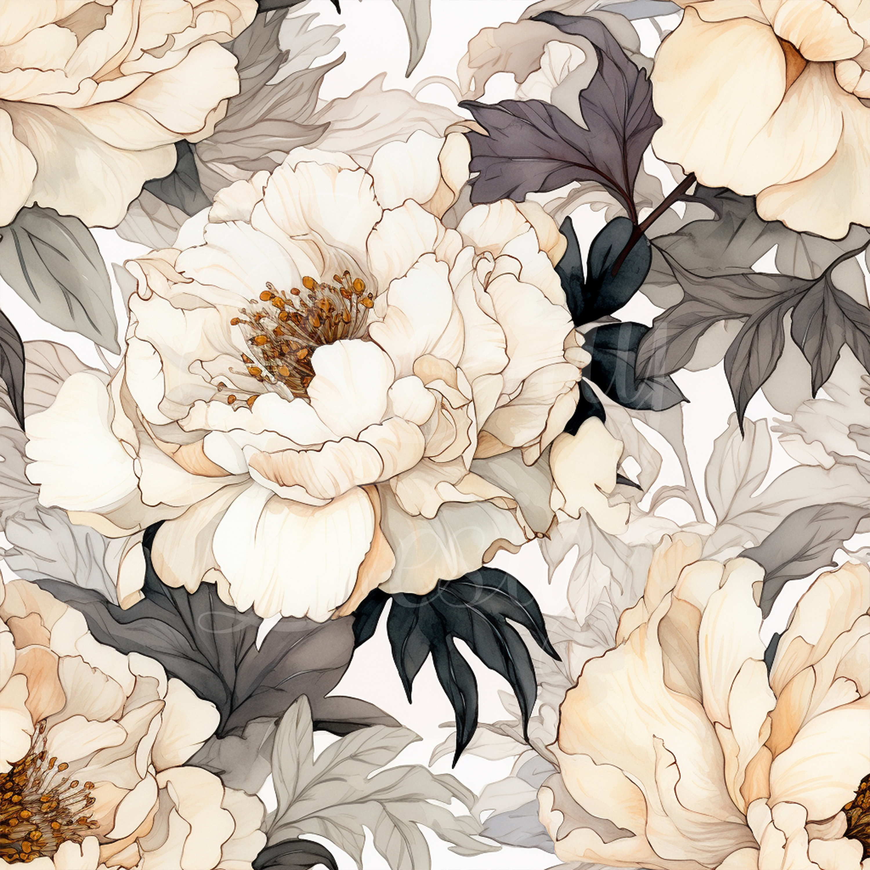 Cream Peonies Seamless Patterns Instant Download - Etsy