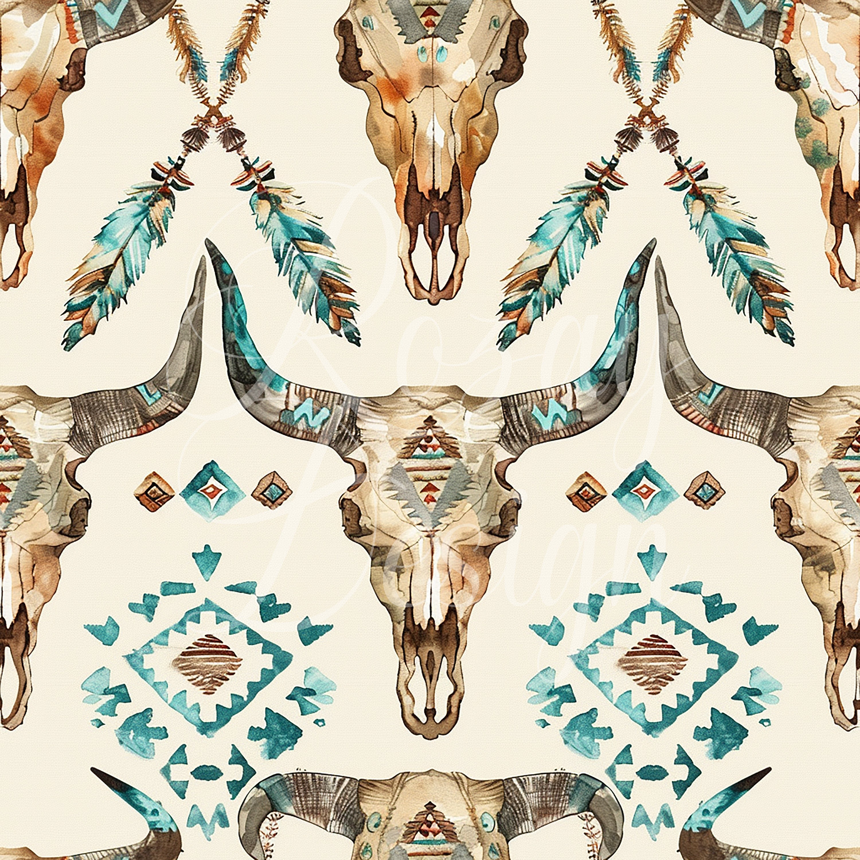 Bull Skull Seamless Patterns Instant Download Printable Digital Paper ...