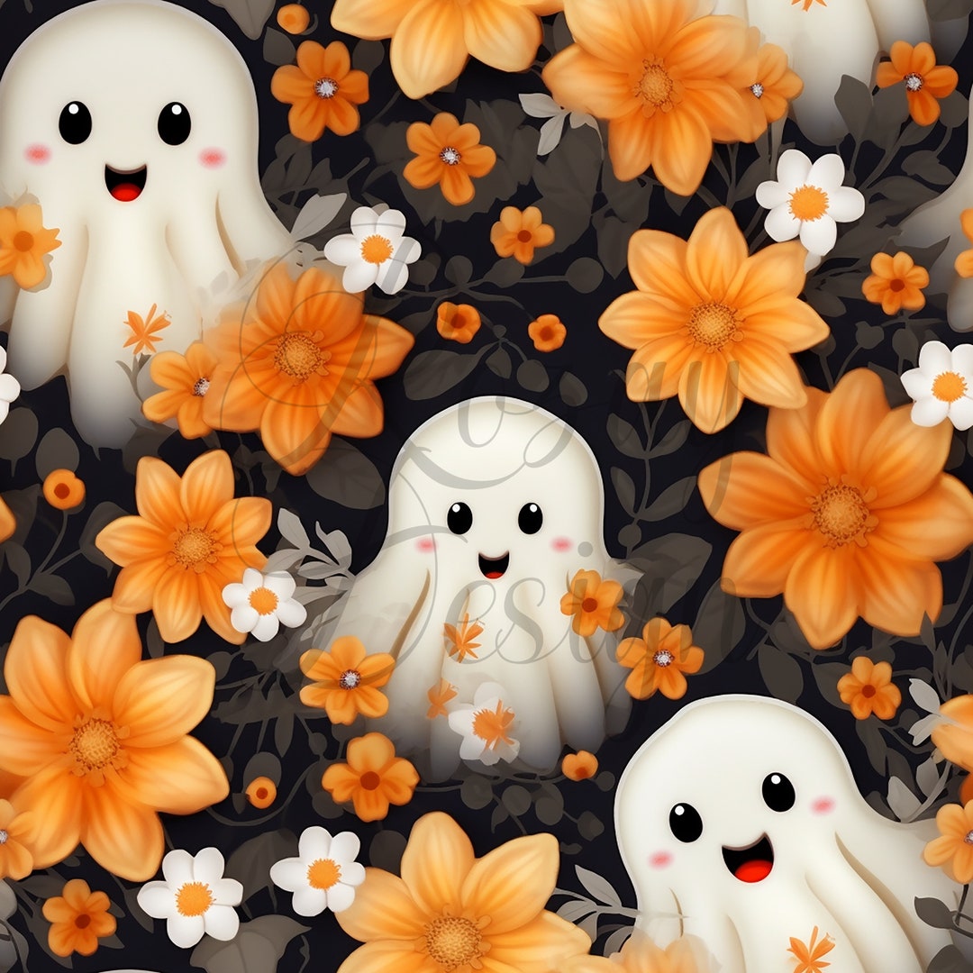 Cute Ghosts and Flowers | Halloween | Seamless Patterns | Instant ...