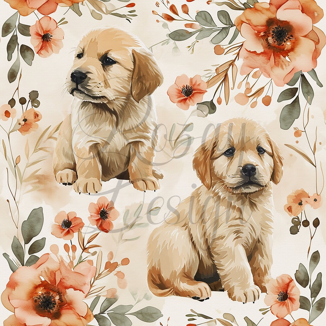 Floral Golden Retrievers | Seamless Patterns | Instant Download ...