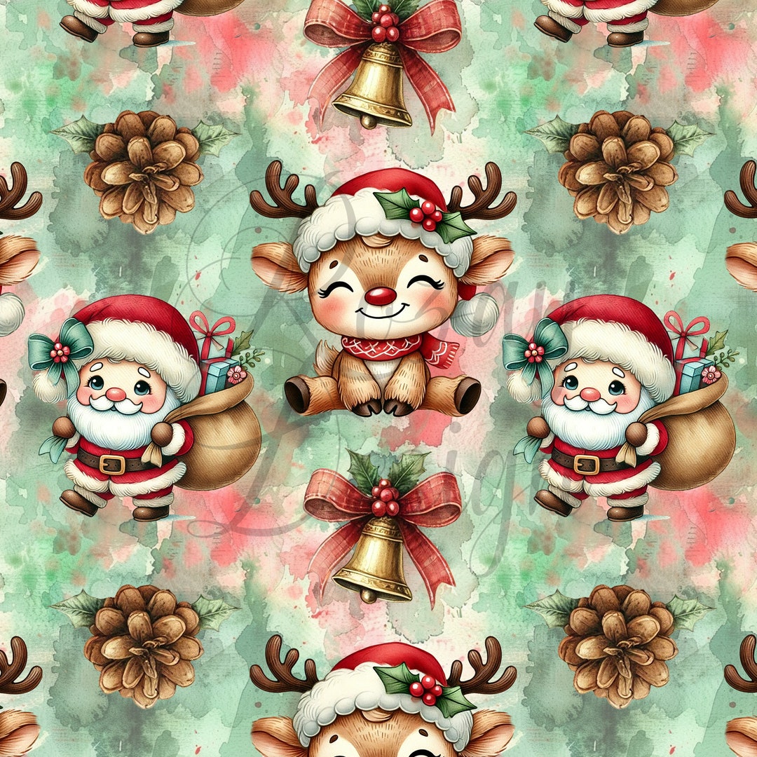 Santa and Reindeer | Christmas | Seamless Patterns | Instant Download ...