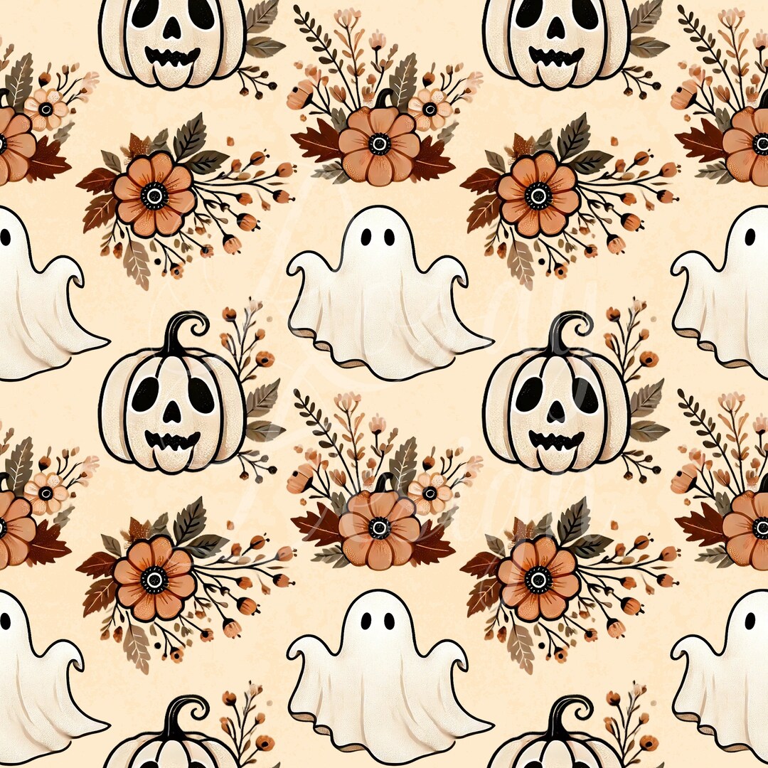 Cute Ghosts, Pumpkins, Flowers | Halloween | Seamless Patterns ...