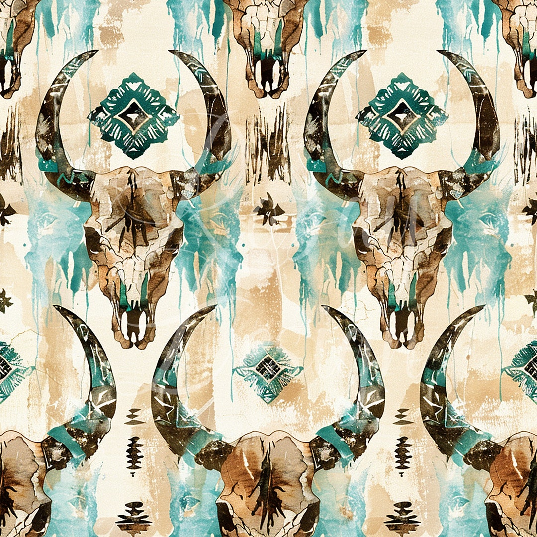 Bull Skull Seamless Patterns Instant Download Printable Digital Paper ...