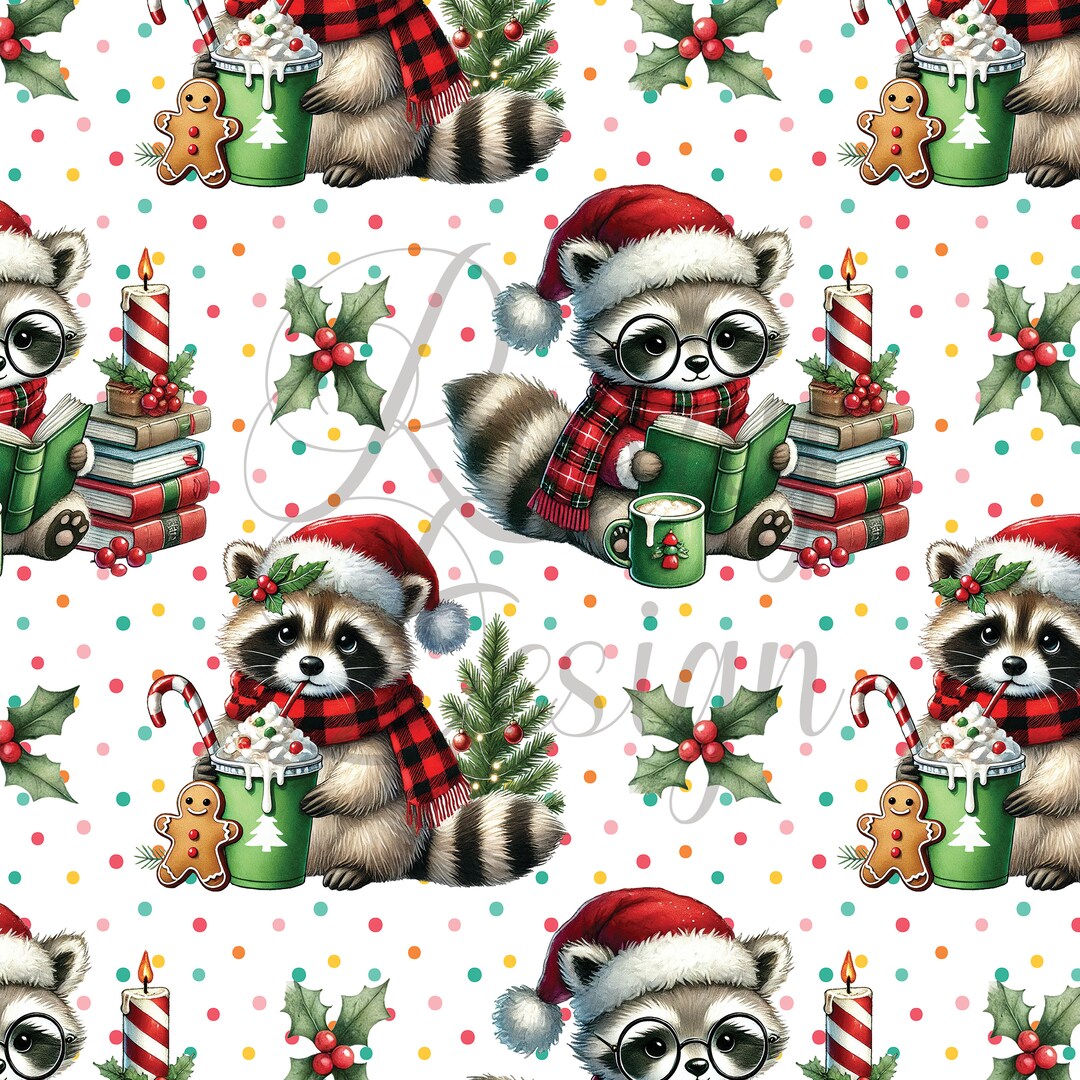 Christmas Raccoons | Christmas | Seamless Patterns | Instant Download ...