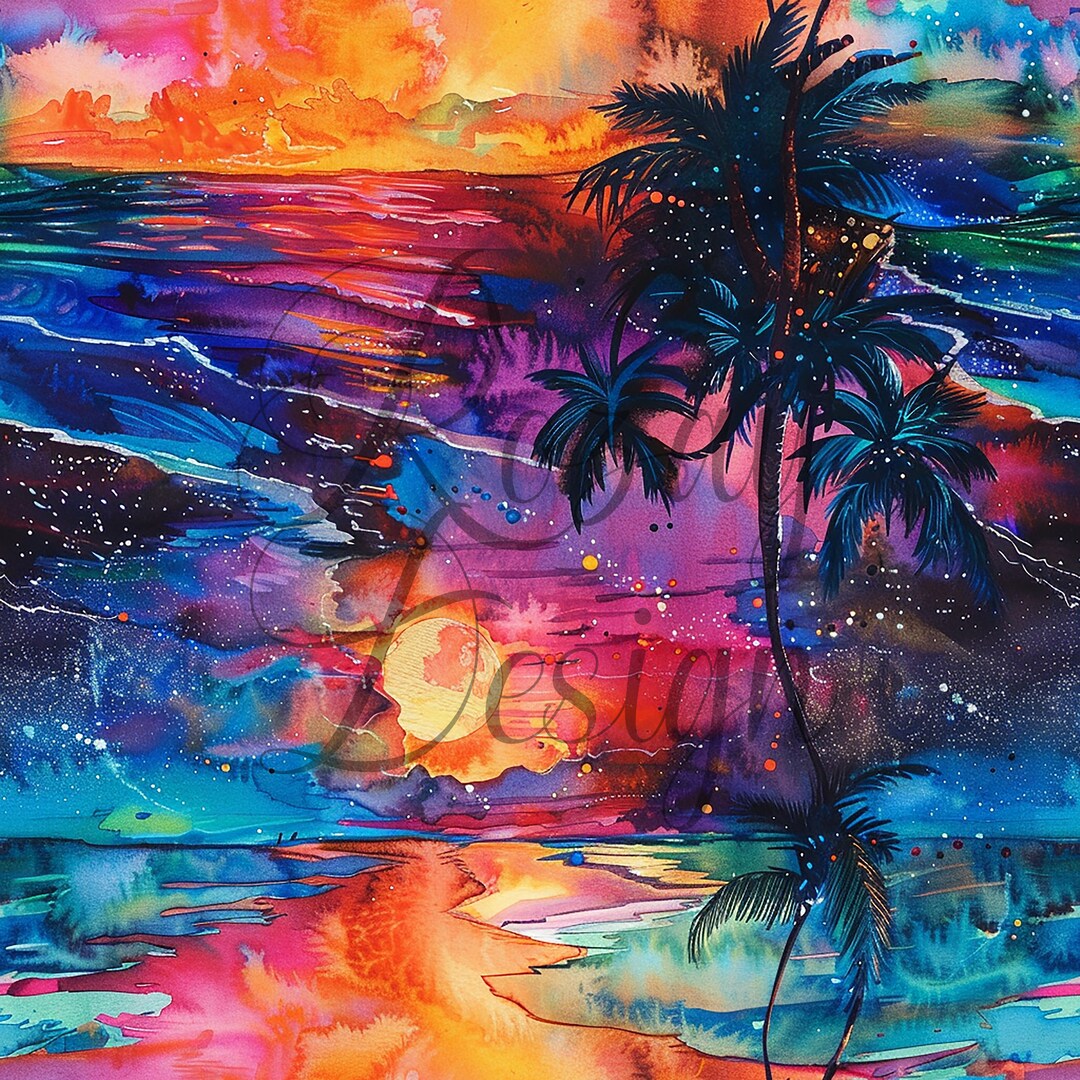 Beach Sunset | Seamless Patterns | Instant Download | Printable Digital ...