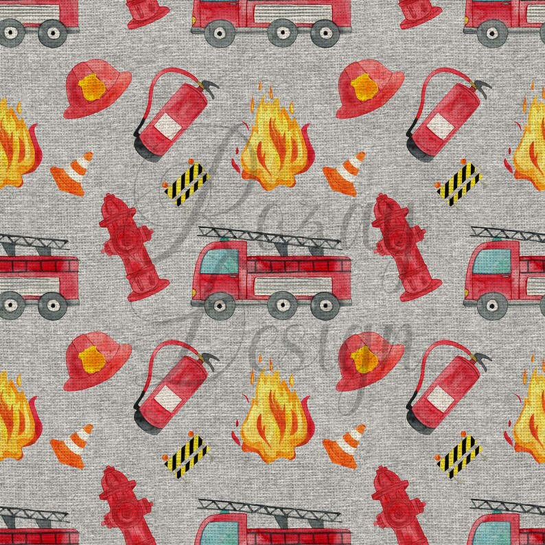 Firetrucks Firefighter Seamless Patterns Instant Download Printable ...