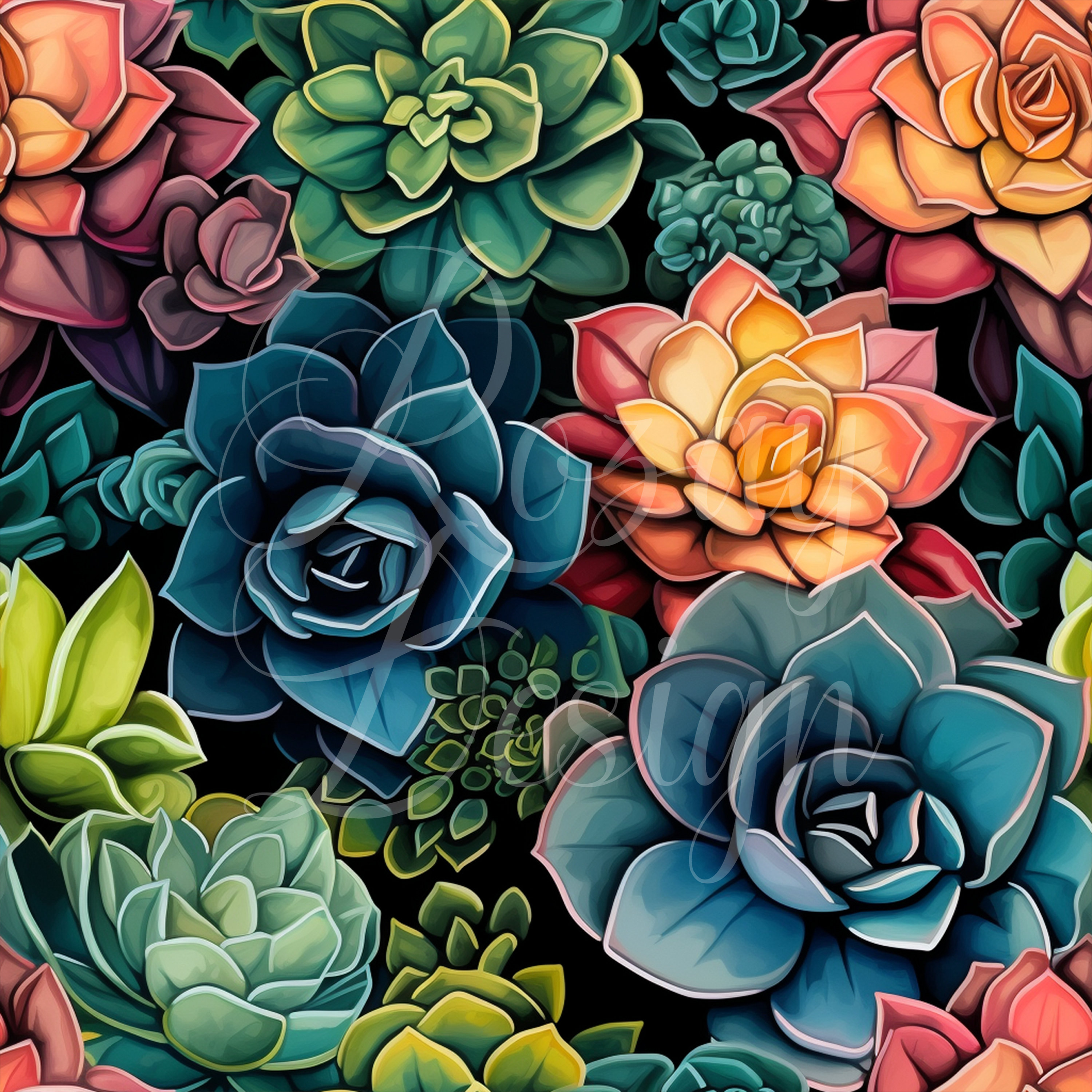 Succulents Plants Seamless Patterns Instant Download Printable Digital ...