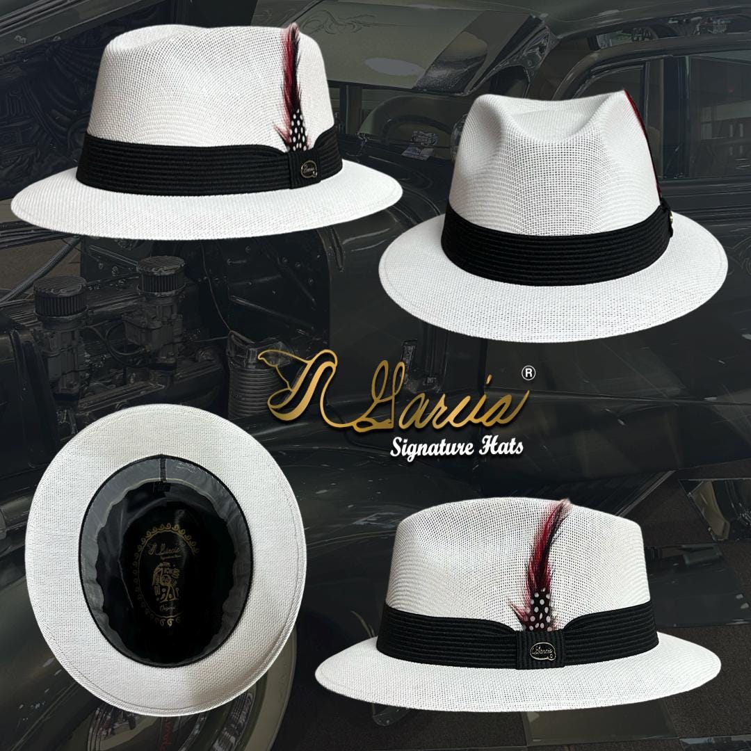 White Golden Line Short Brim Fedora Garcia Signature Hat - Etsy