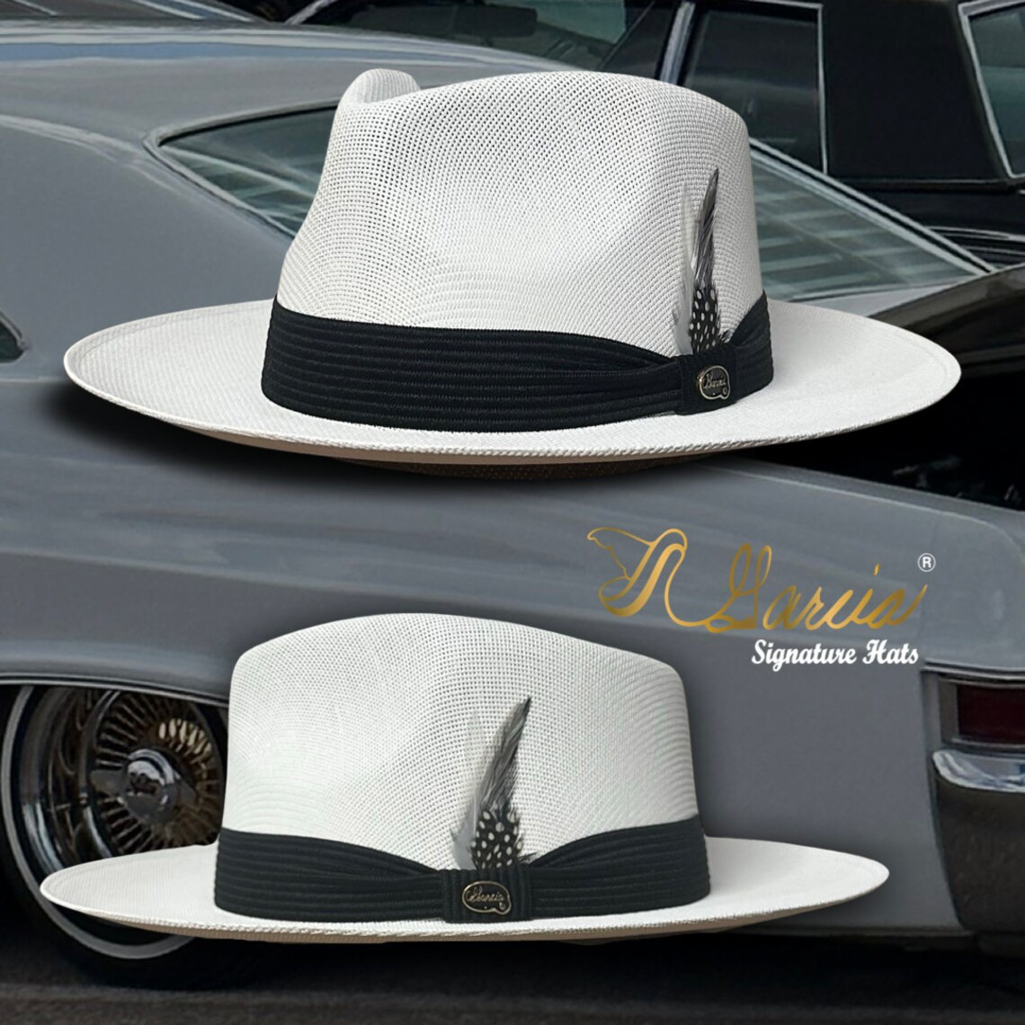 Flipped White Golden Line Tin Tan Fedora Garcia Signature Hat - Etsy