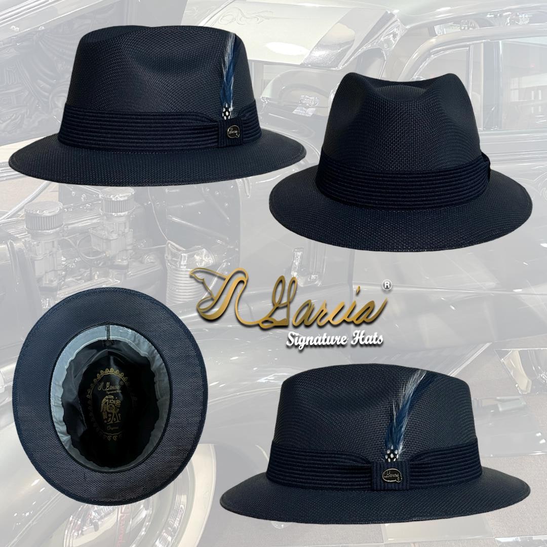 Navy Blue Golden Line Short Brim Fedora Garcia Signature Hat - Etsy