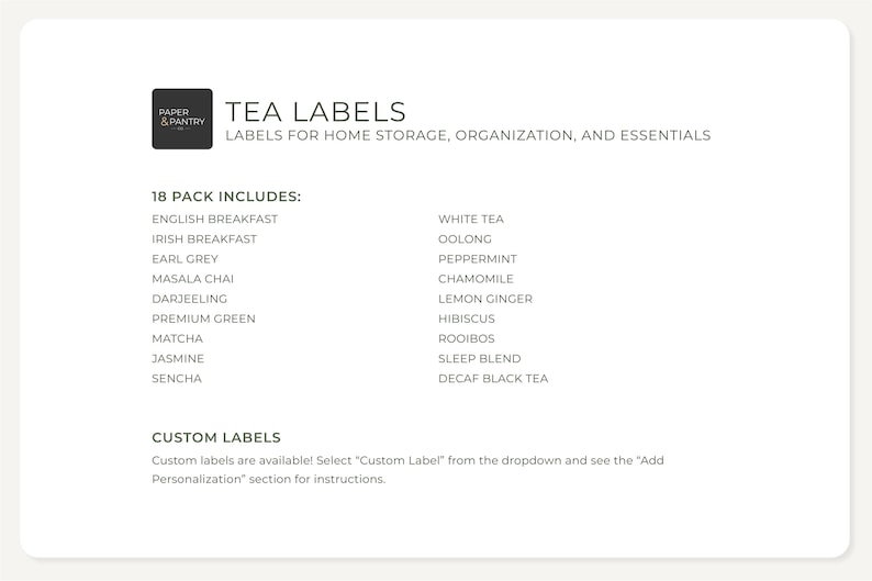 Tea Labels (minimal Design) • Minimalist Personalized Labels for Jars ...