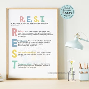 REST Technique Print: Calming DBT Skill, Counselor Decor (digital ...
