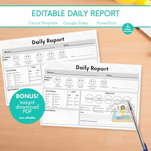 Editable Daily Communication Report for Teachers Instant PDF Download ...