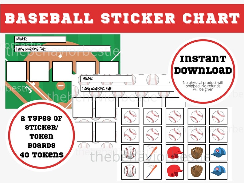 Baseball Sticker Chart/baseball Reward Chart/ Printable Baseball Token ...