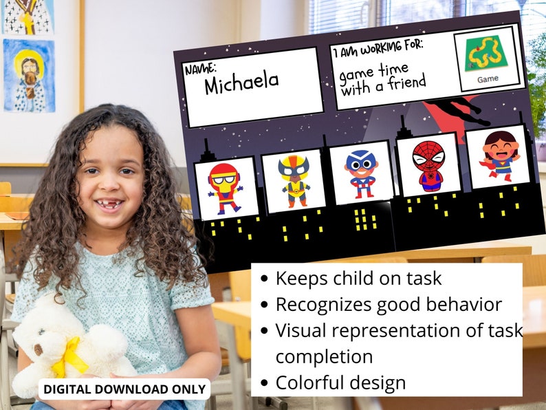 Superhero Reward Chart: Printable Behavior Token Board (digital ...