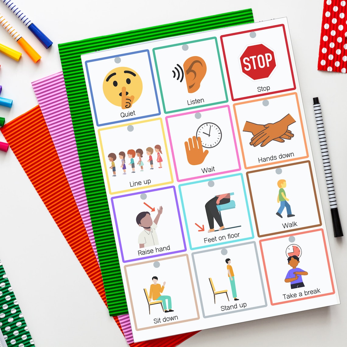 Behavior Cue Cards, Visual Cues for Kids, Printable Visual Behavior ...