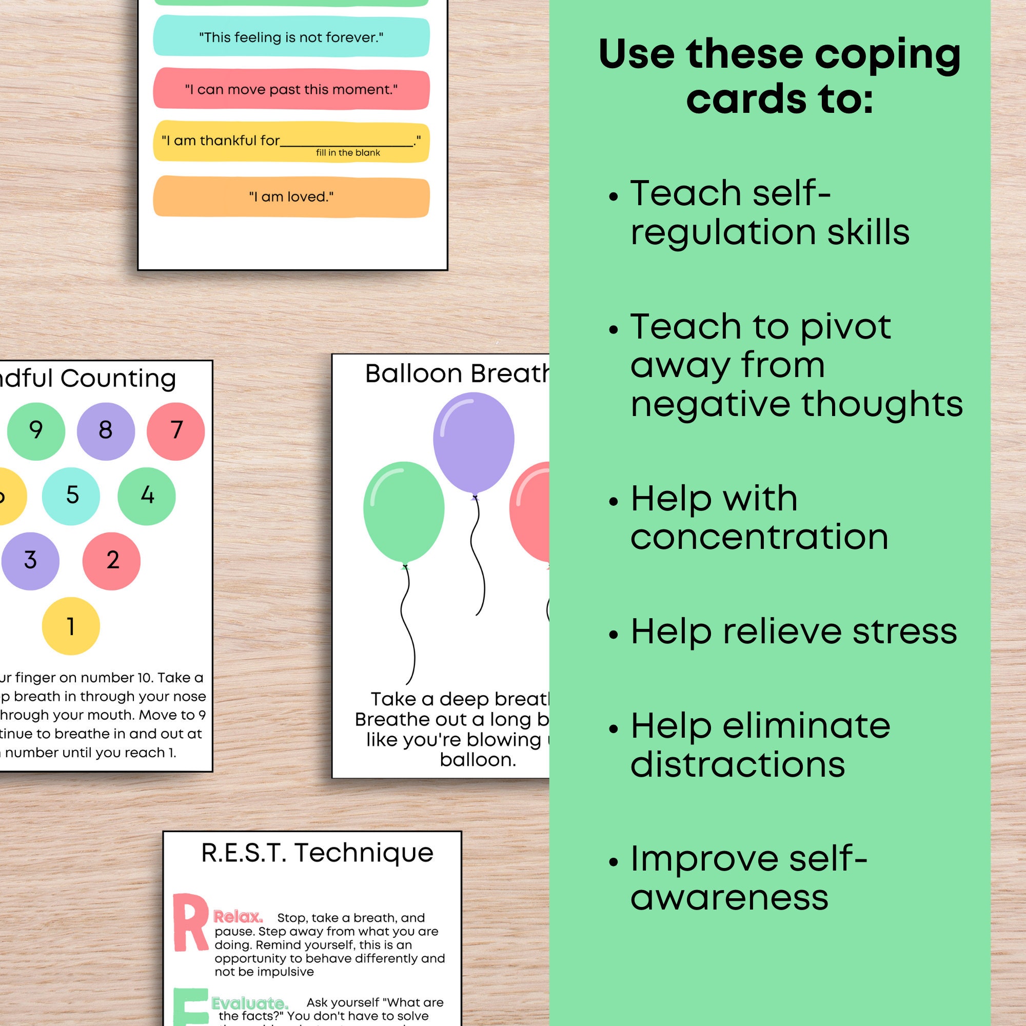 Emotional Regulation Cards for Kids, Anxiety Coping Cards, Self ...