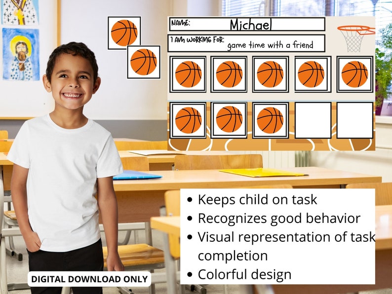 Basketball Token Board: Printable Reward Chart (digital Download) - Etsy