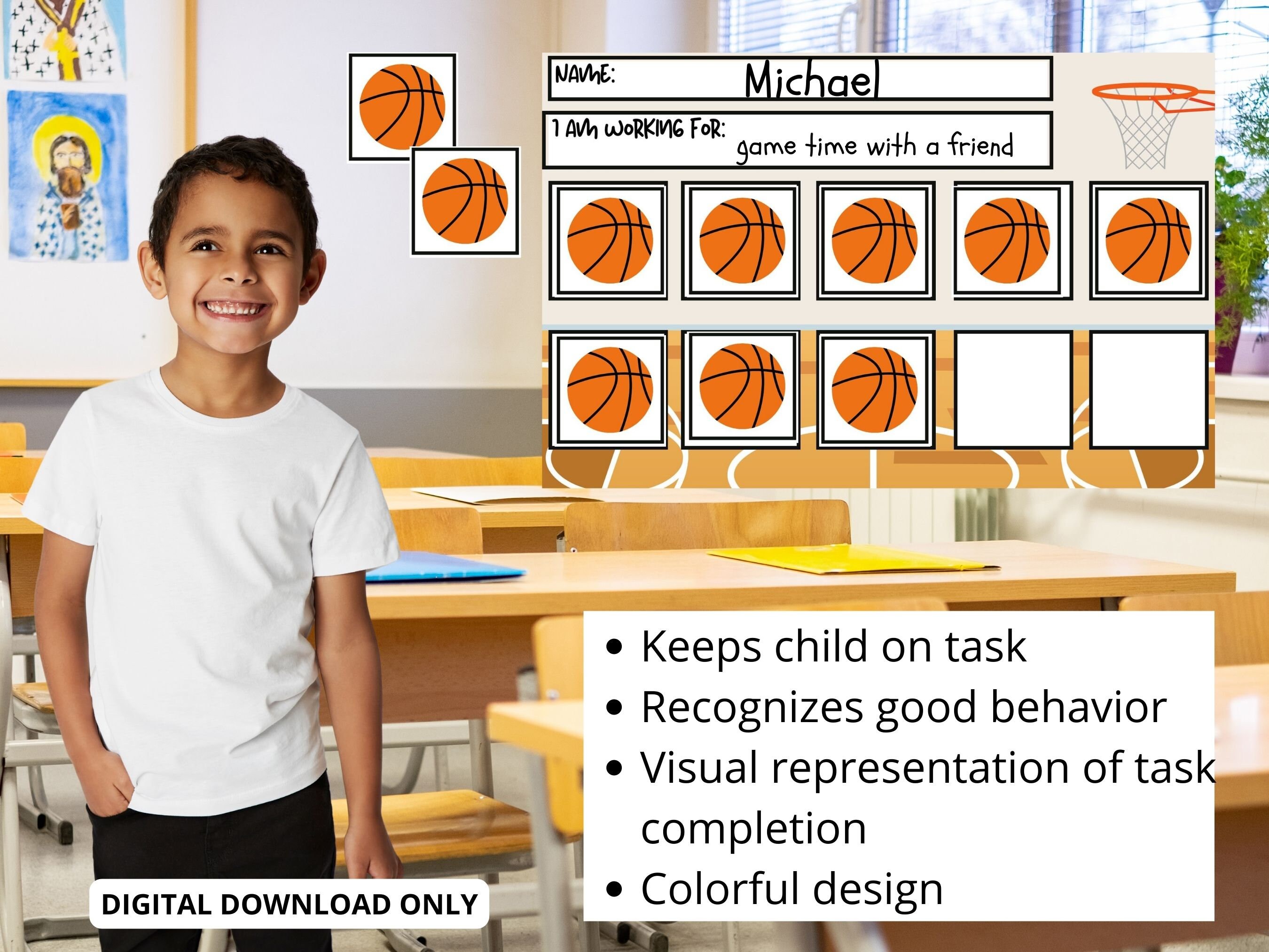 Basketball Token Board: Printable Reward Chart (digital Download) - Etsy