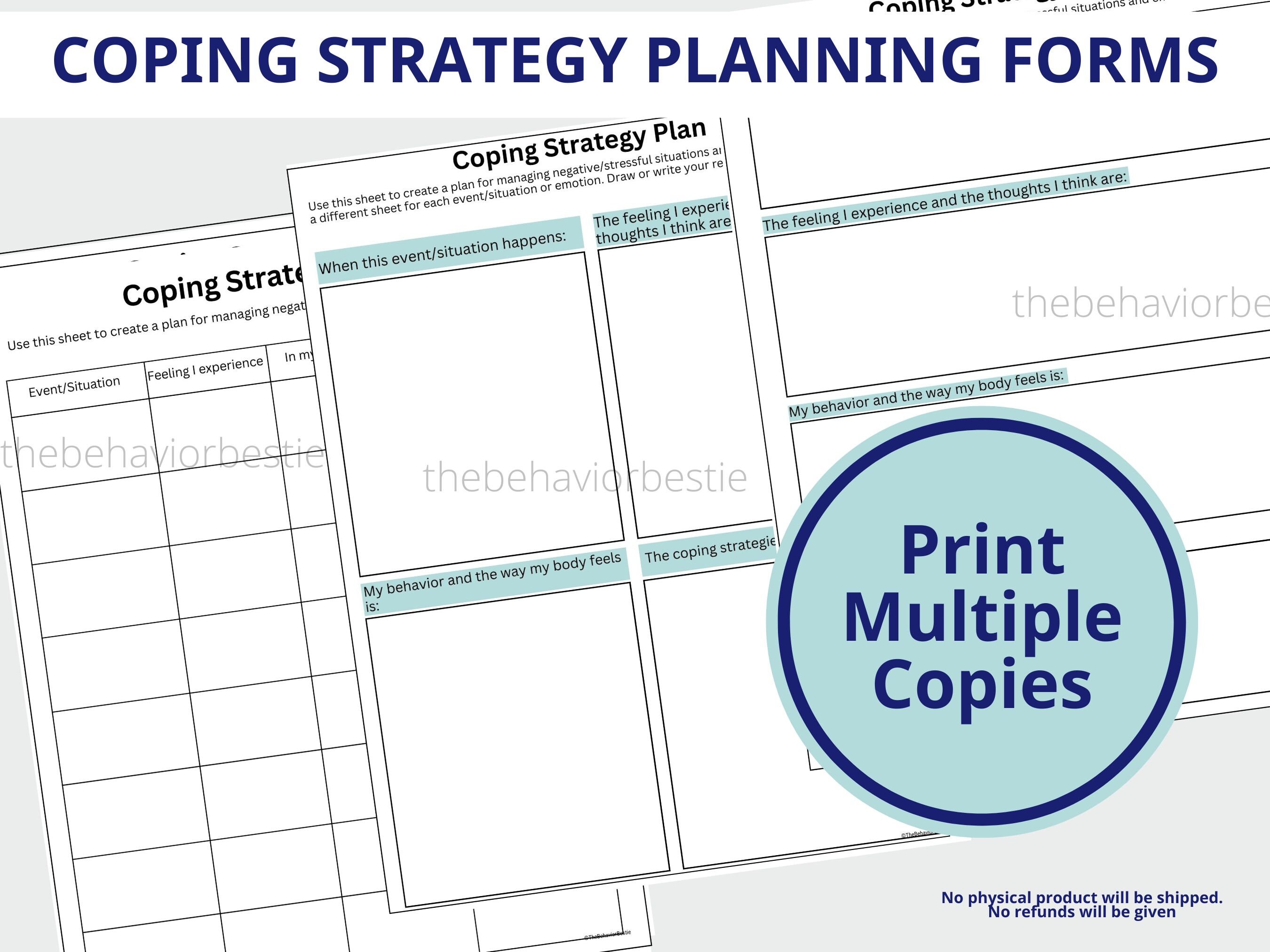 Coping Skills Worksheet: Strategies Planning Form (digital Download) - Etsy