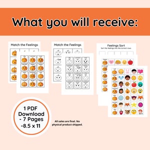 Pumpkin Feelings Match & Sort: Kids Emotions Activity (digital Download ...