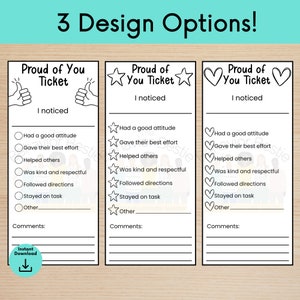 Proud of You Tickets: Positive Behavior Notes (PDF Download) - Etsy