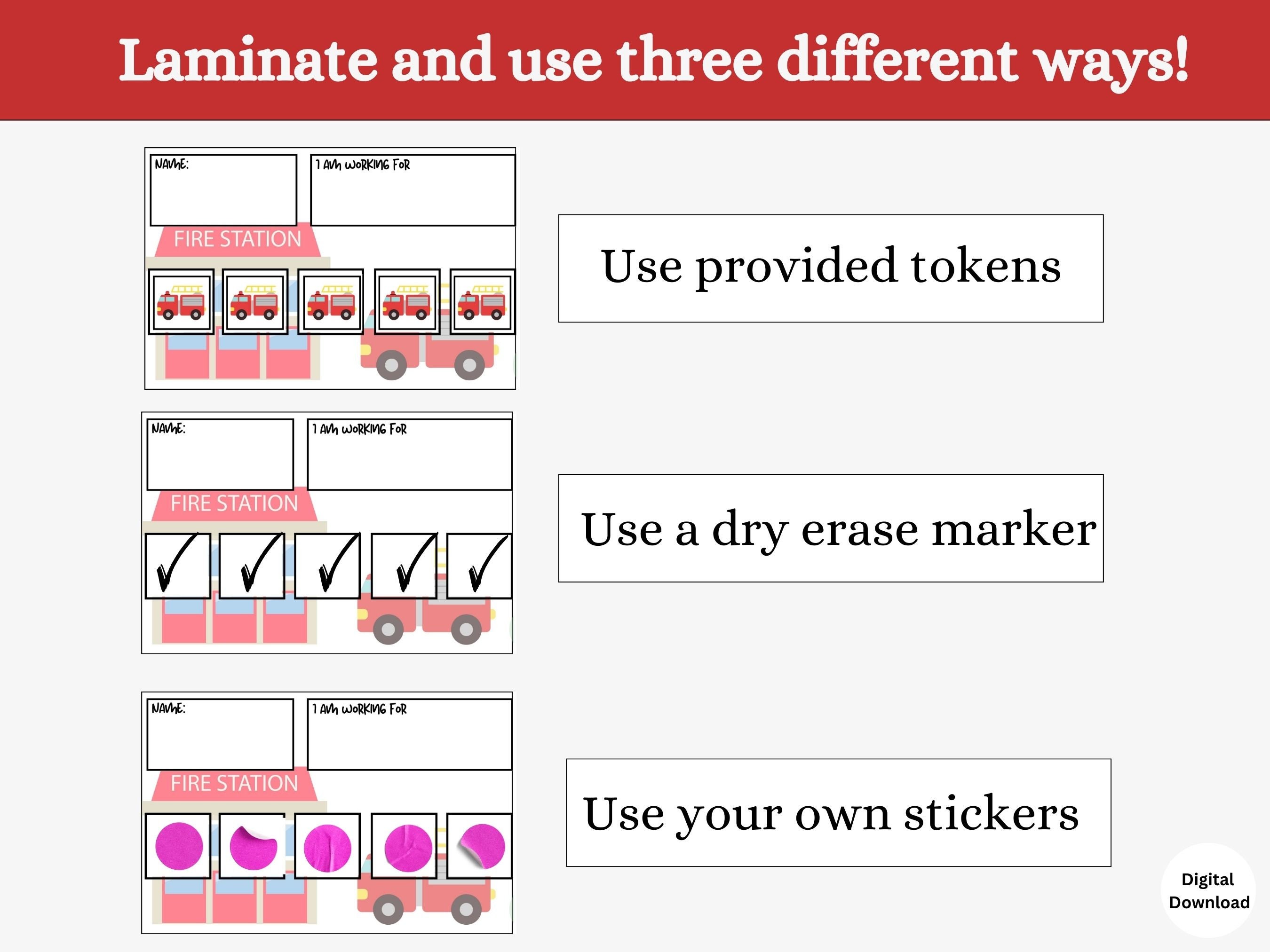 Fire Truck Sticker Chart | Fire Truck Token Board Behavior Management ...
