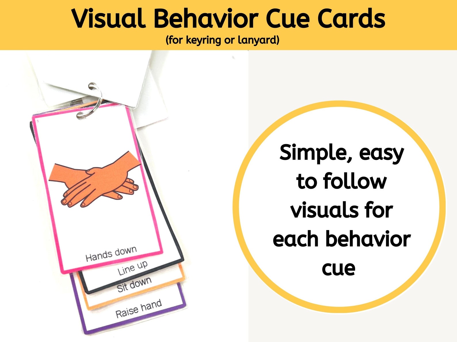 Autism Cue Cards Keychain or Lanyard | Calm Down Behavior Cards for ...