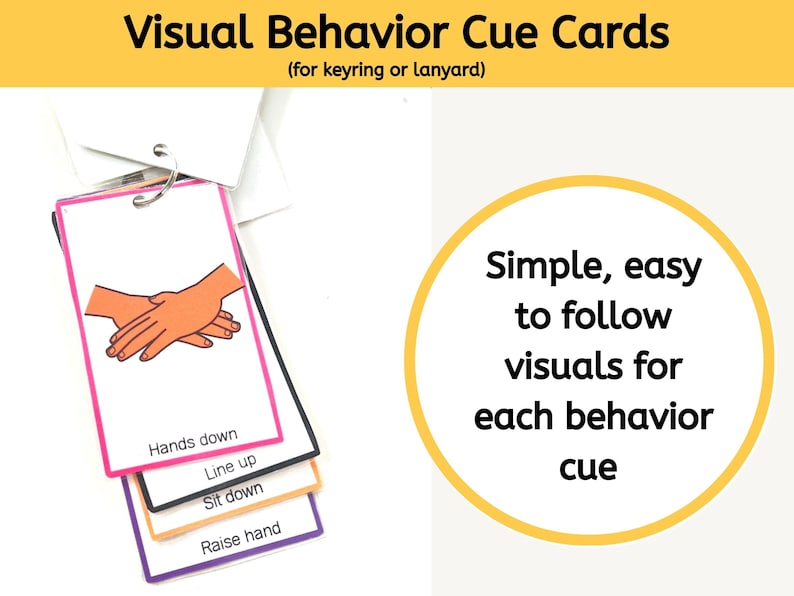 Visual Behavior Cue Cards for Kids: Keyring/lanyard (digital Download ...