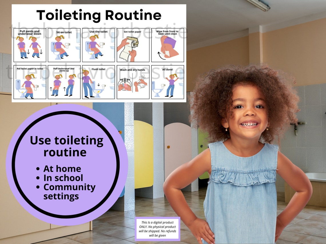 Printable Girl Potty Routine Visual Toileting Routine Bathroom Visual ...