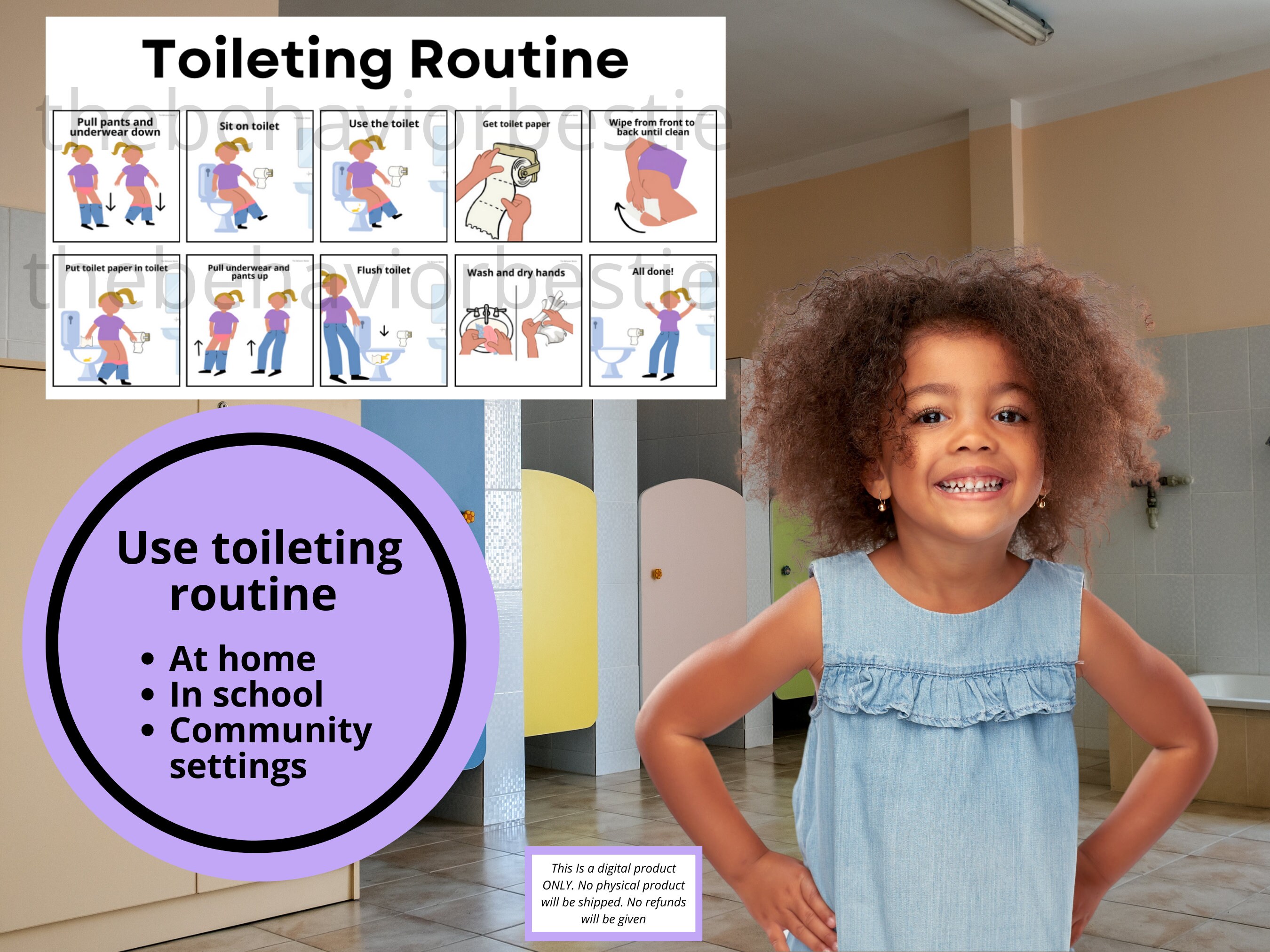 Printable Girl Potty Routine Visual Toileting Routine Bathroom Visual ...