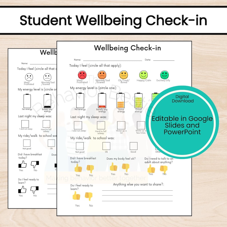 Student Wellbeing Check-in: Daily Emotions Sheet (PDF & PPT) - Etsy