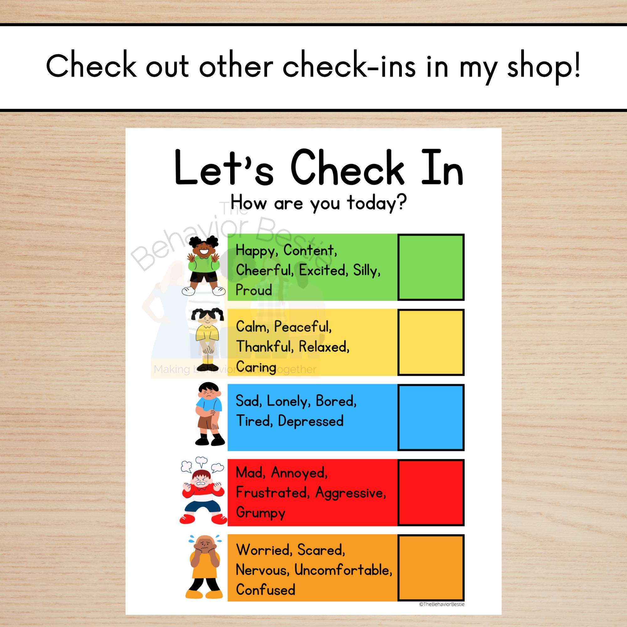 Printable Emotions Check-in Chart: Kids Feelings, Editable (PDF) - Etsy