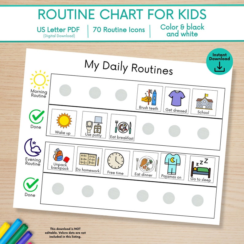 Routine Chart for Kids, Daily Schedule for Toddlers, Visual Routine ...