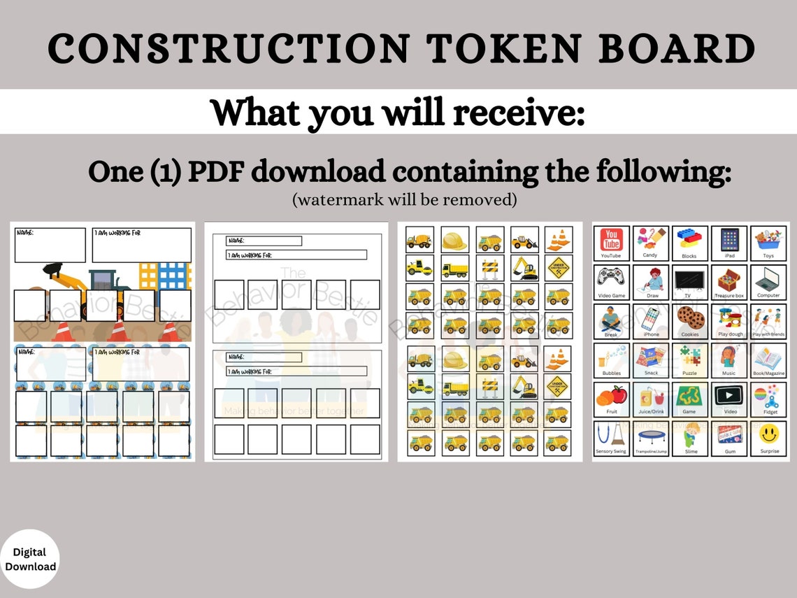 Printable Construction Token Board Construction Sticker - Etsy