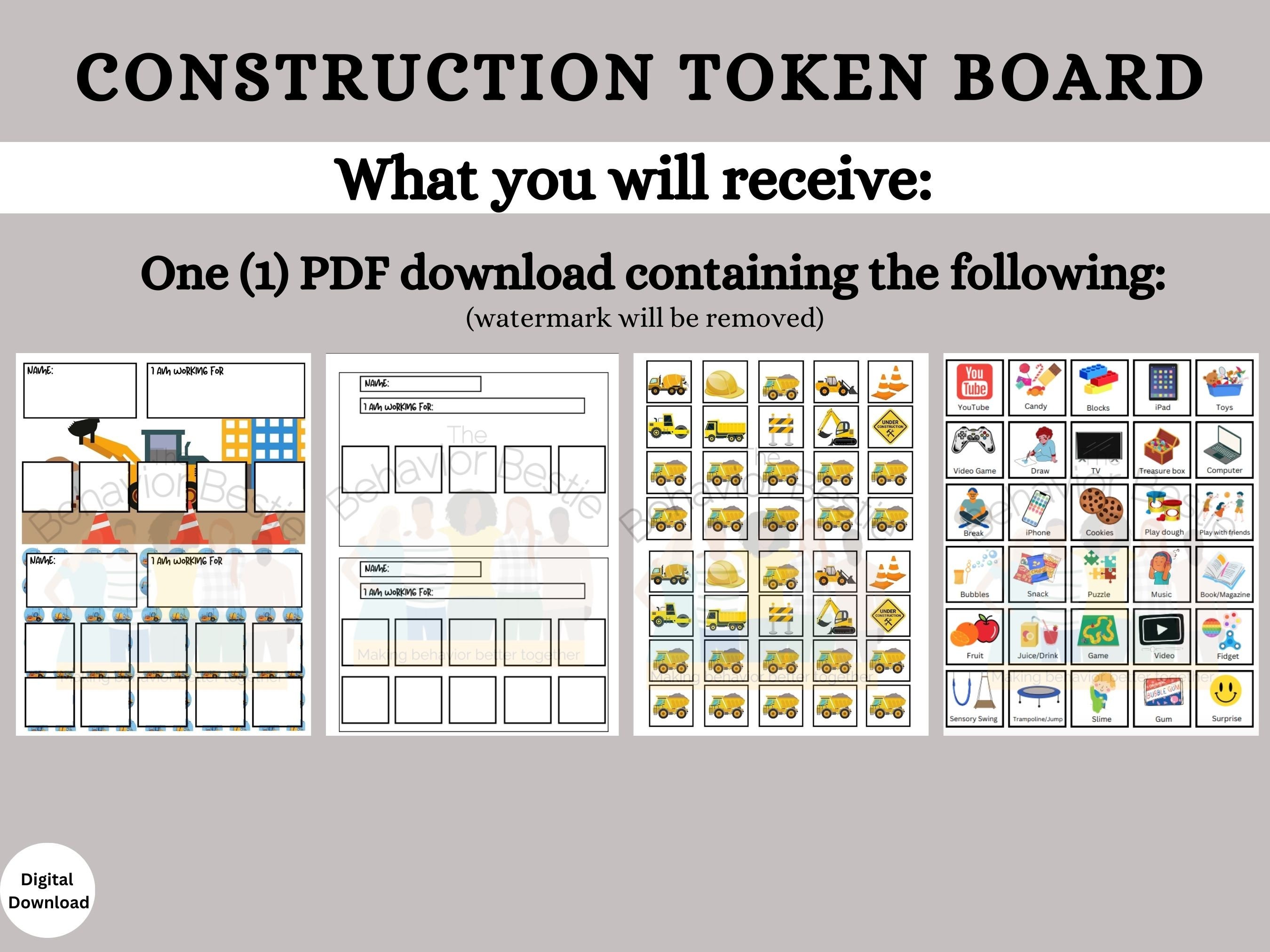 Printable Construction Token Board Construction Sticker Chart ...